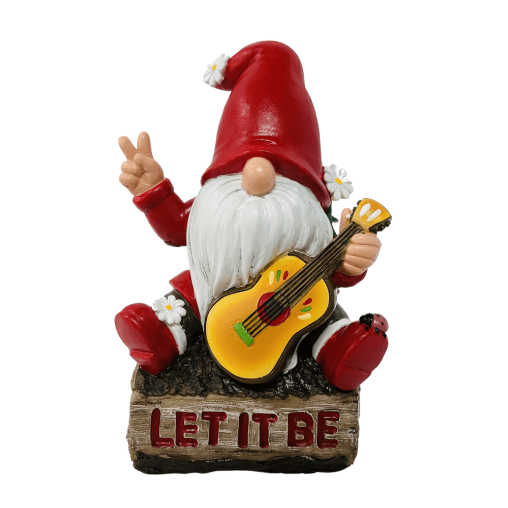 Hippy Gnome with Guitar Garden Statue, Unique Flowers and Peace Sign ...