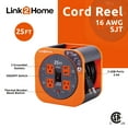 Link2Home 25 Ft Extension Cord Reel, 3 Outlets, 2 USB Ports, Orange ...