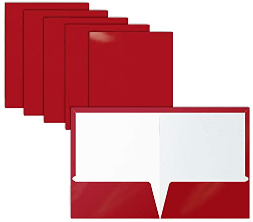 2 Pocket Glossy Laminated RED Paper Folders, Letter Size, Red Paper ...