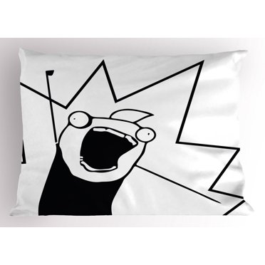 Humor Pillow Sham Stickman Meme Face Icon Looking at Computer Joyful ...