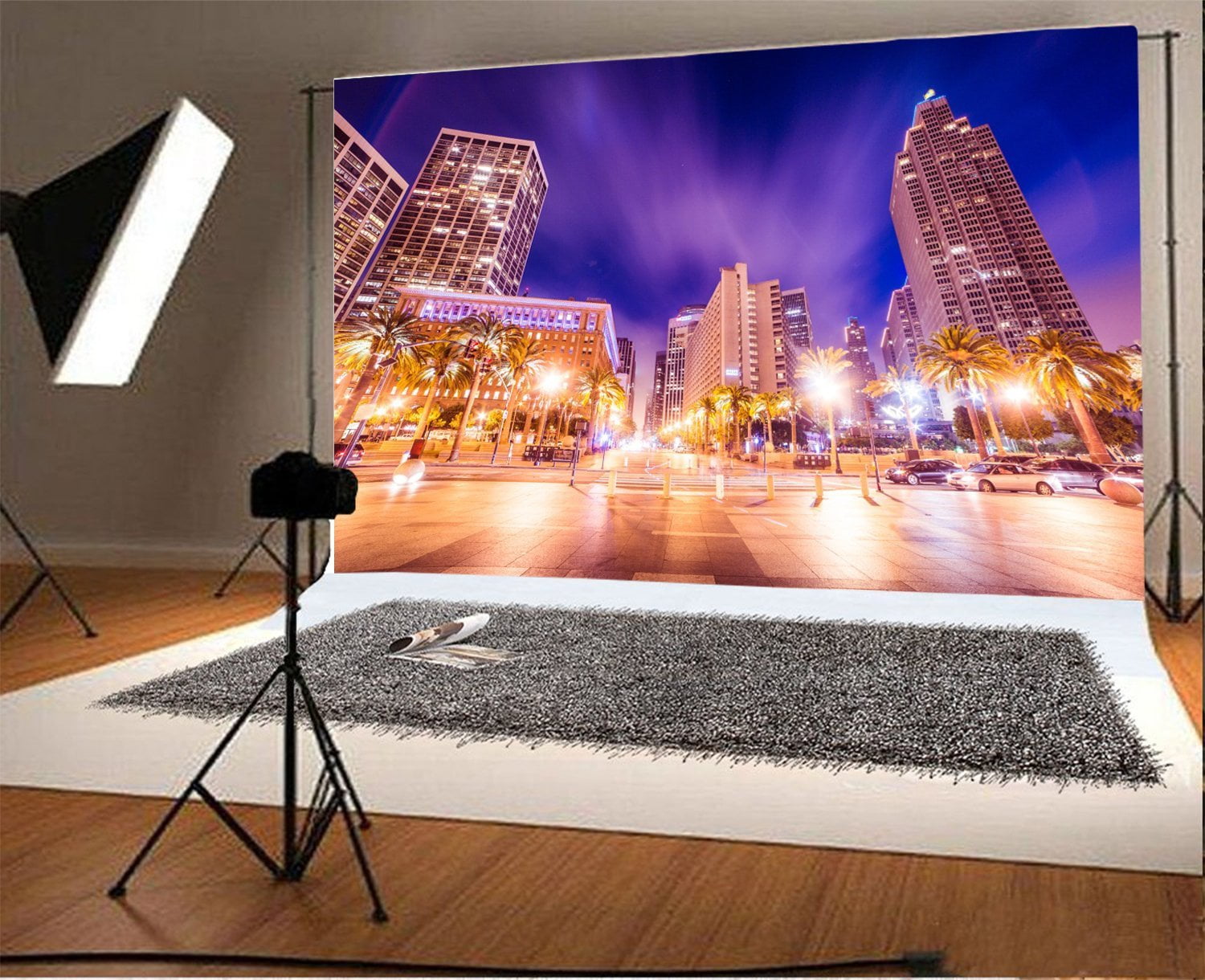 MOHome 7x5ft Cityscape Night View Backdrop Modern Buliding Coconut ...