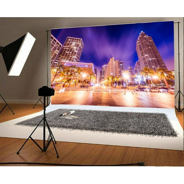 MOHome 7x5ft Cityscape Night View Backdrop Modern Buliding Coconut ...