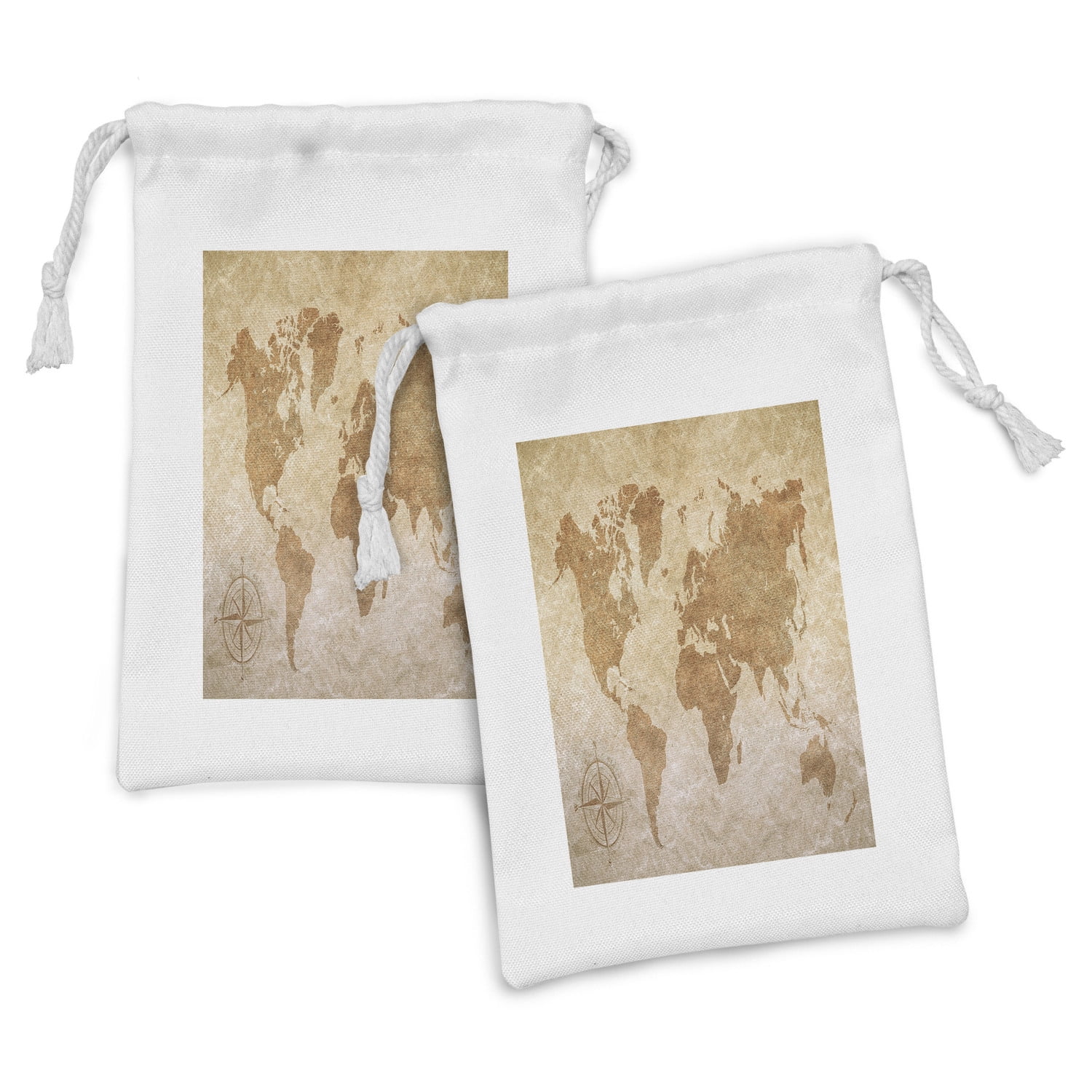 Catography Fabric Pouch Set of 2, Vintage World Map in Earth Tones with ...