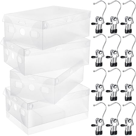 12 Pieces Foldable Shoe Storage Boxes Plastic Boot Storage Boxes Clear ...