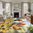 Chickens Rooster Washable Area Rug 5x7 Yellow Sunflowers Barn Farmhouse ...