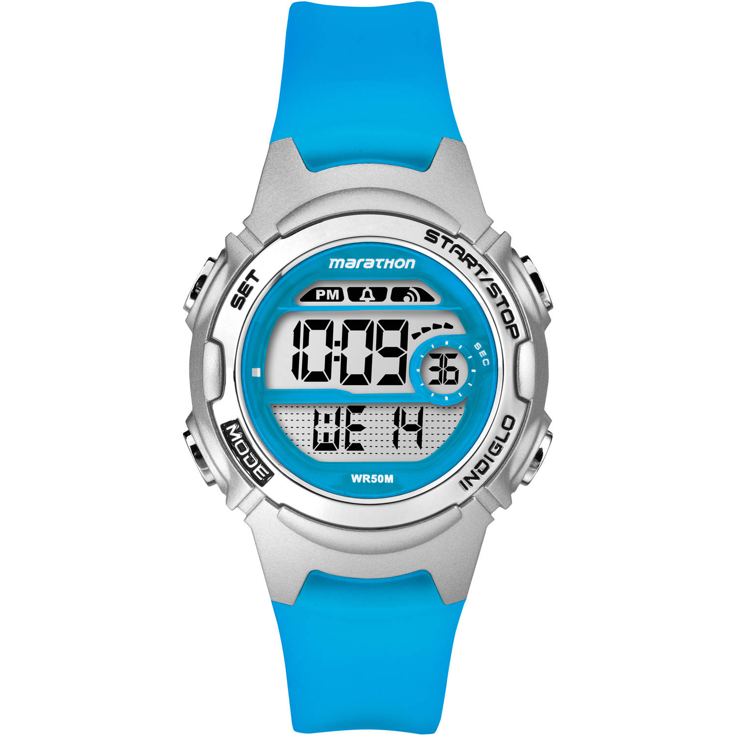 Timex Marathon Women s Digital Mid Size Blue Silver Watch Resin