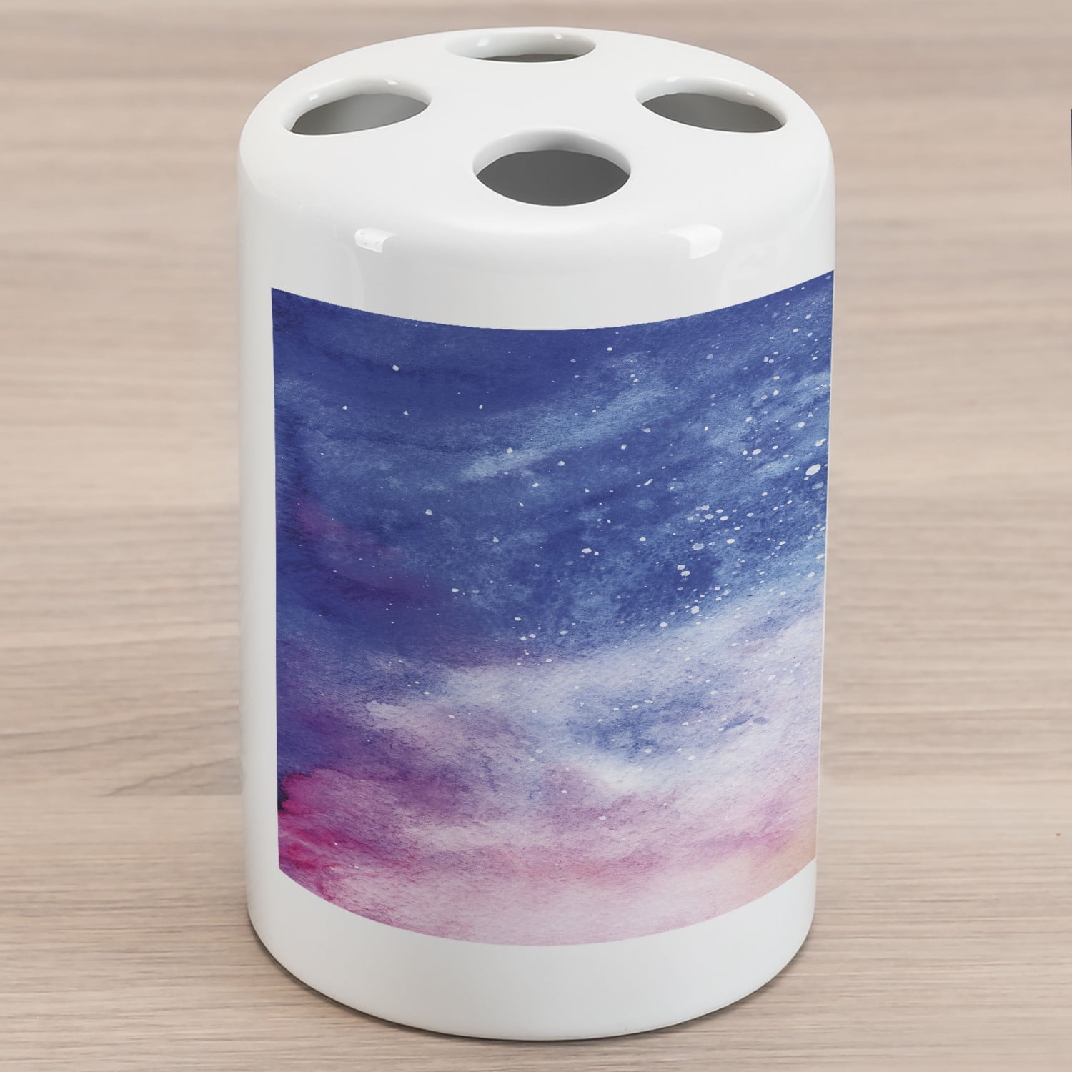 Navy and Blush Ceramic Toothbrush Holder, Watercolor Style Starry Space ...