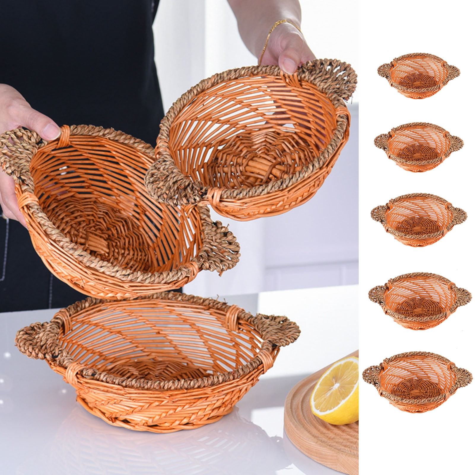 Washranp Straw Wire Basket Bowls with Handle,Handwoven Round Storage ...