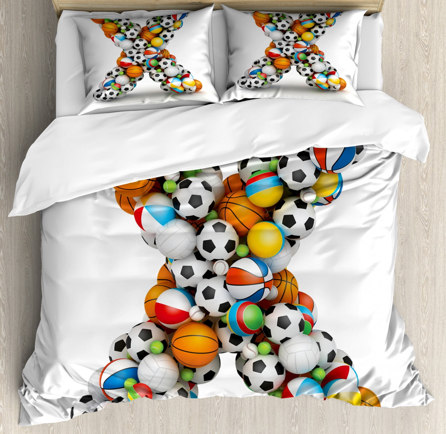 Letter X King Size Duvet Cover Set, Different Type of Balls Sporting ...