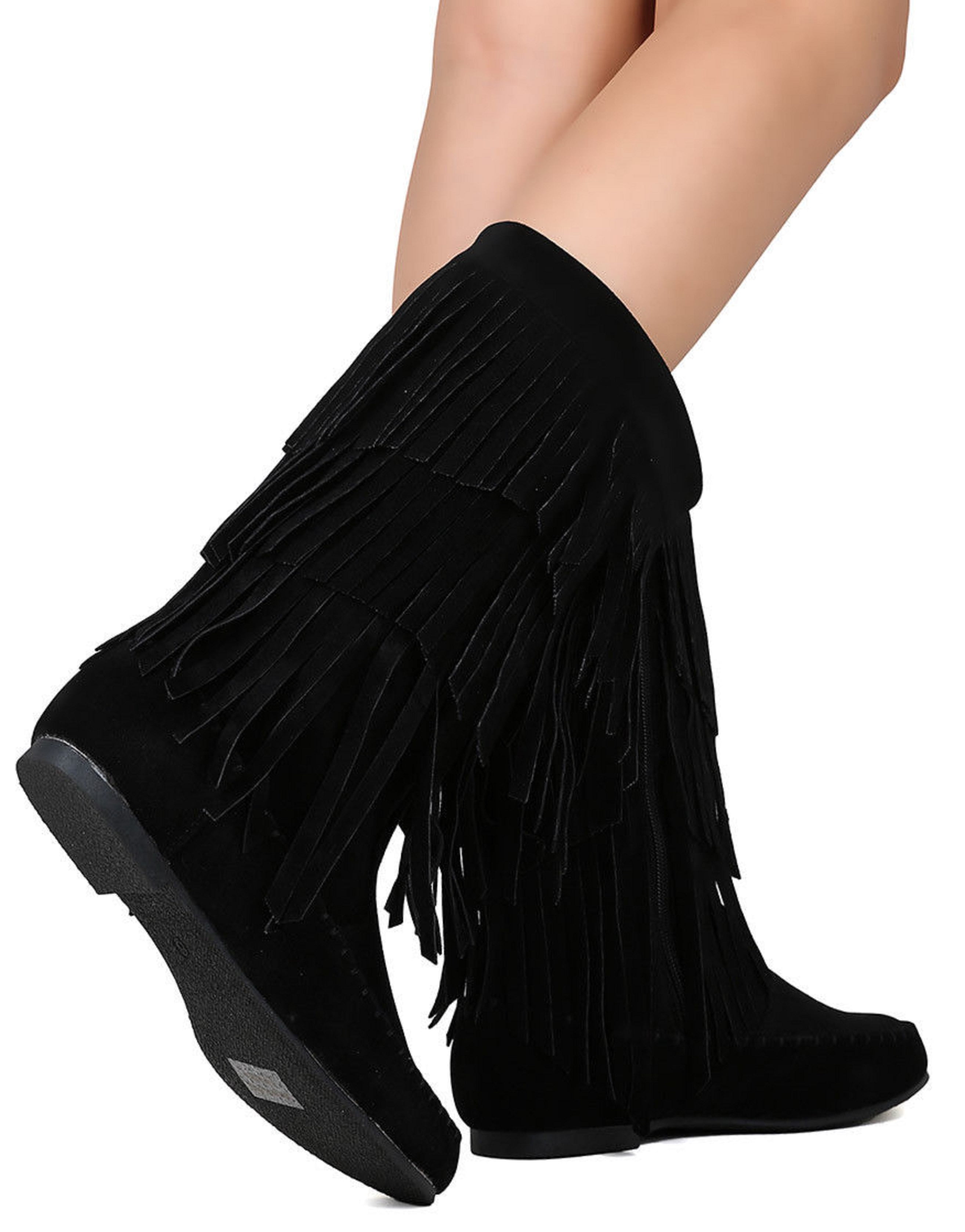 Women's Knee High Mid Calf Boots Ruched Suede Slouch Knitted Calf ...