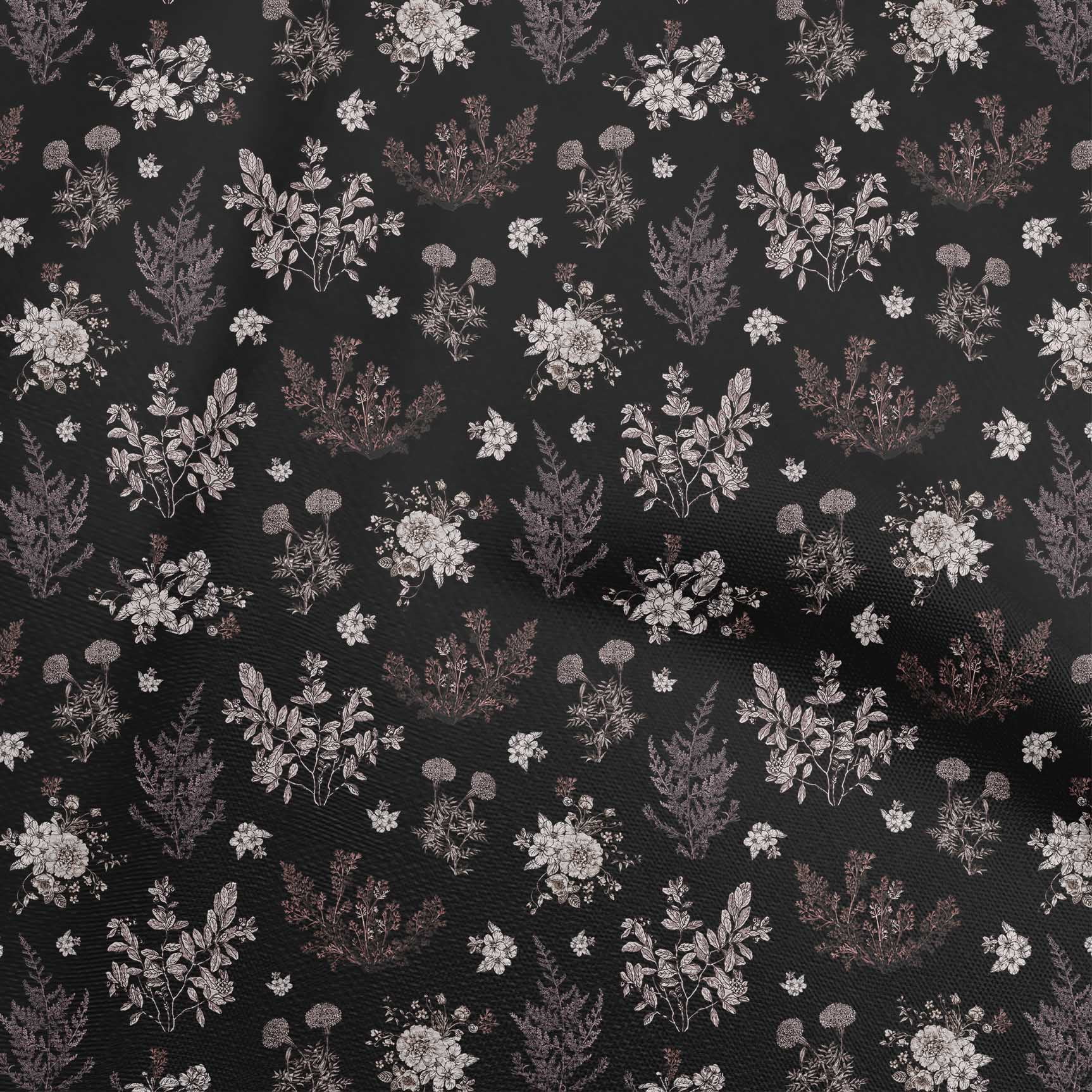 oneOone Cotton Cambric Black Fabric Floral Sewing Material Print Fabric ...