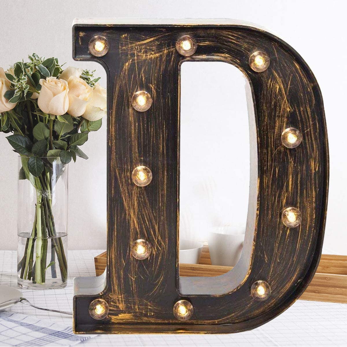 Oycbuzo Golden Black Led Marquee Letter, Industrial Vintage Light Up ...