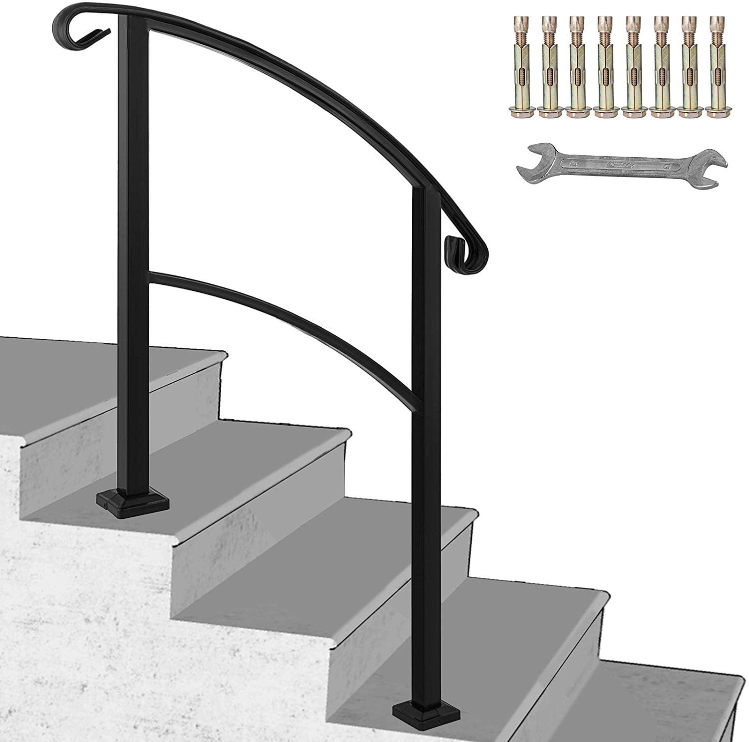 Vevor 3 Step Handrail Fits 1 Or 3 Steps Matte Black Stair Rail