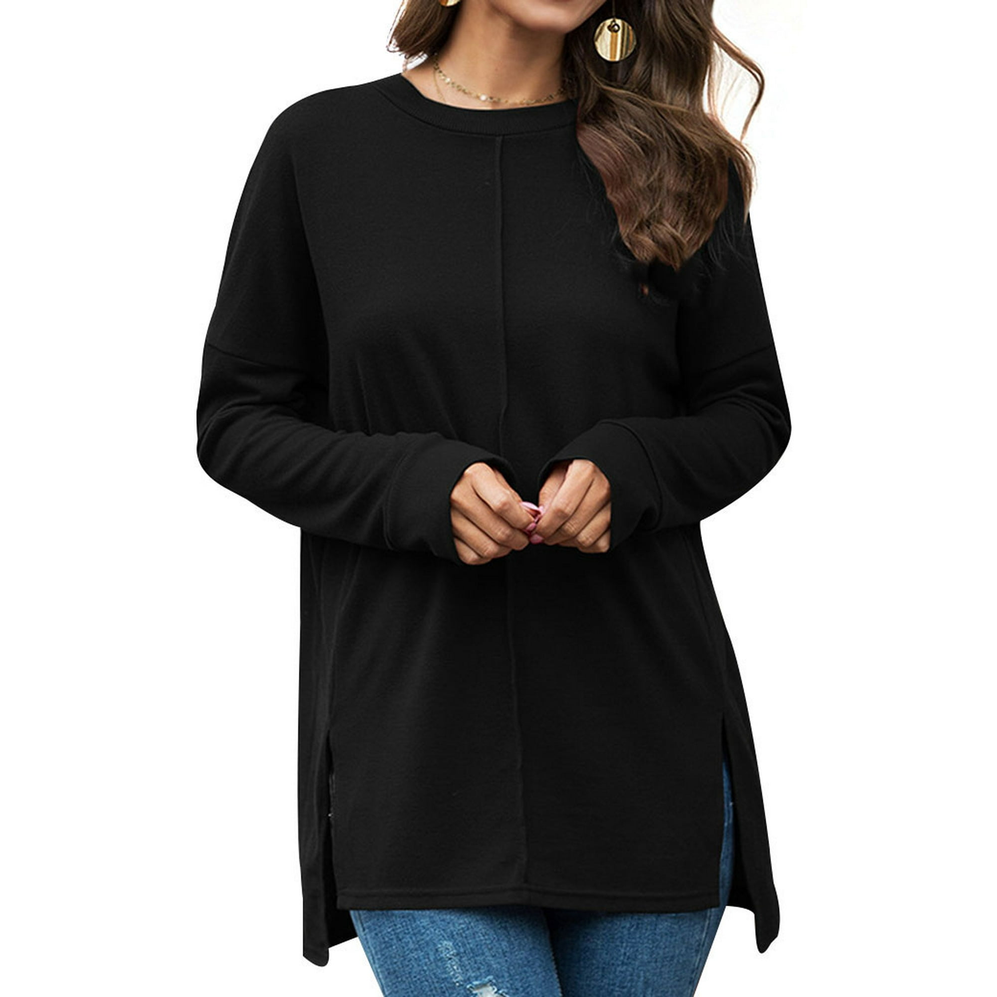 Click here for Mhl Women Crew Neck Long Sleeve Side Split Hem Bot... prices