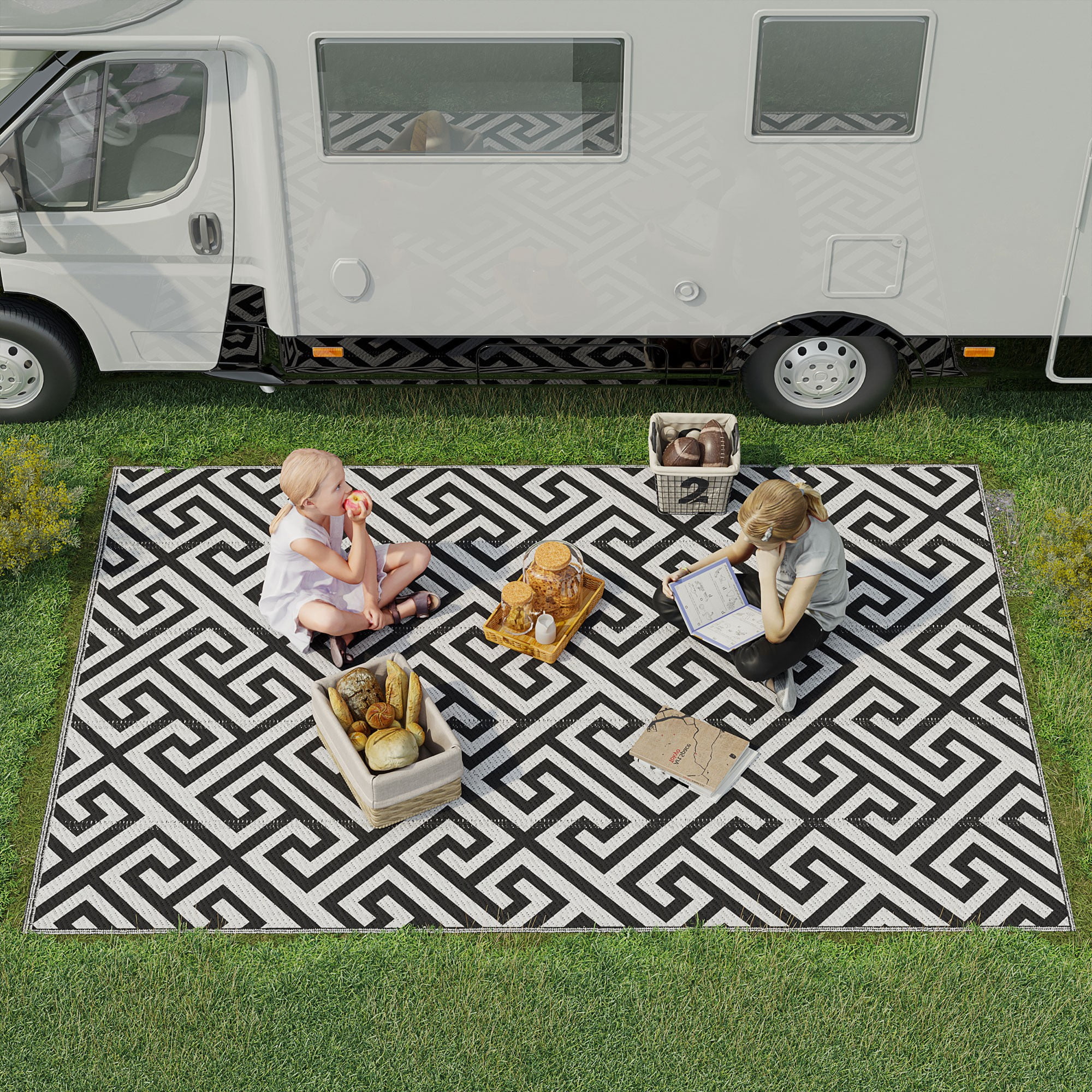 Click here for Outsunny Reversible Outdoor Rv Rug  Black & White... prices