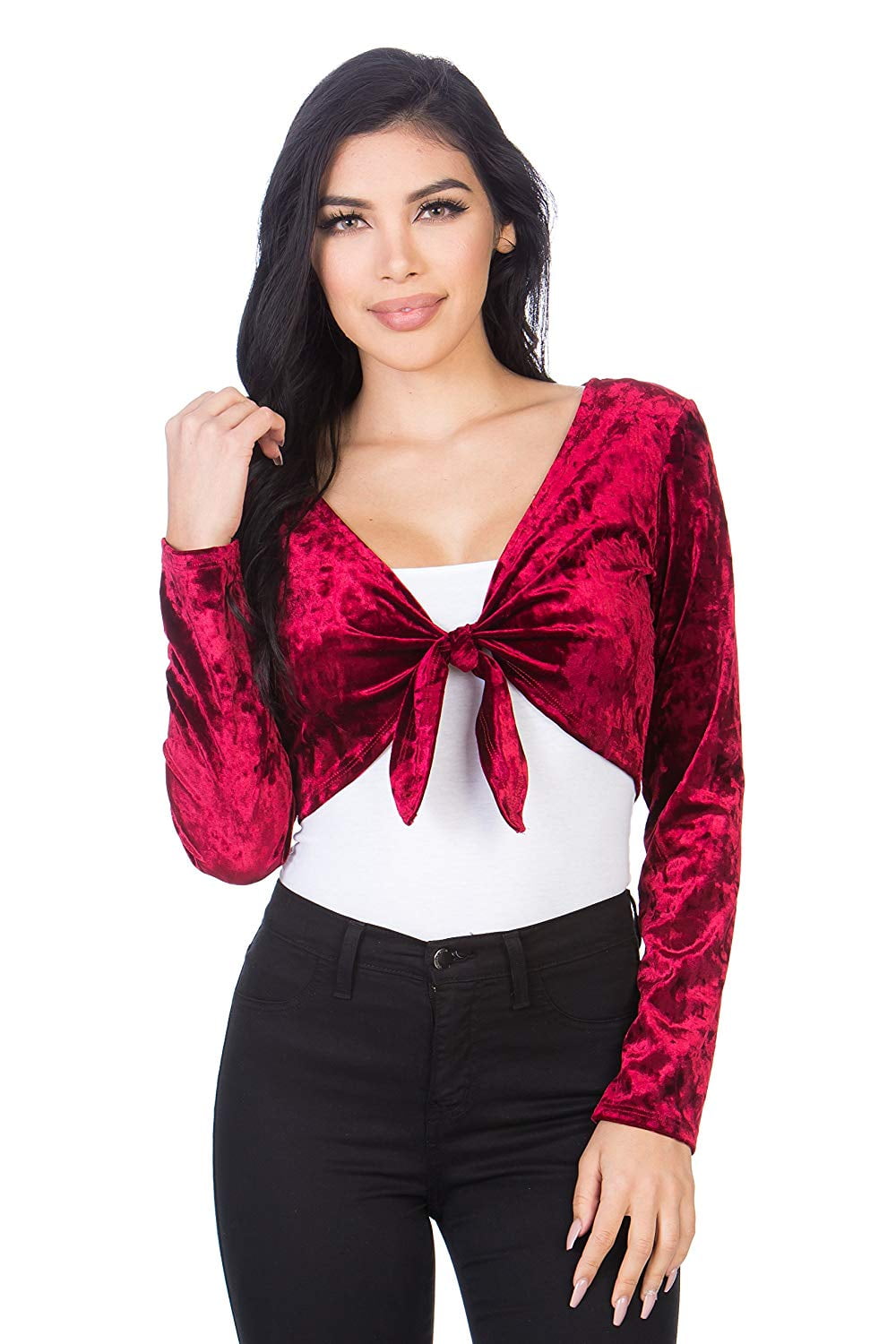 Fashion Secrets Women`s Collarless Open Front Velvet Bolero Shrug ...