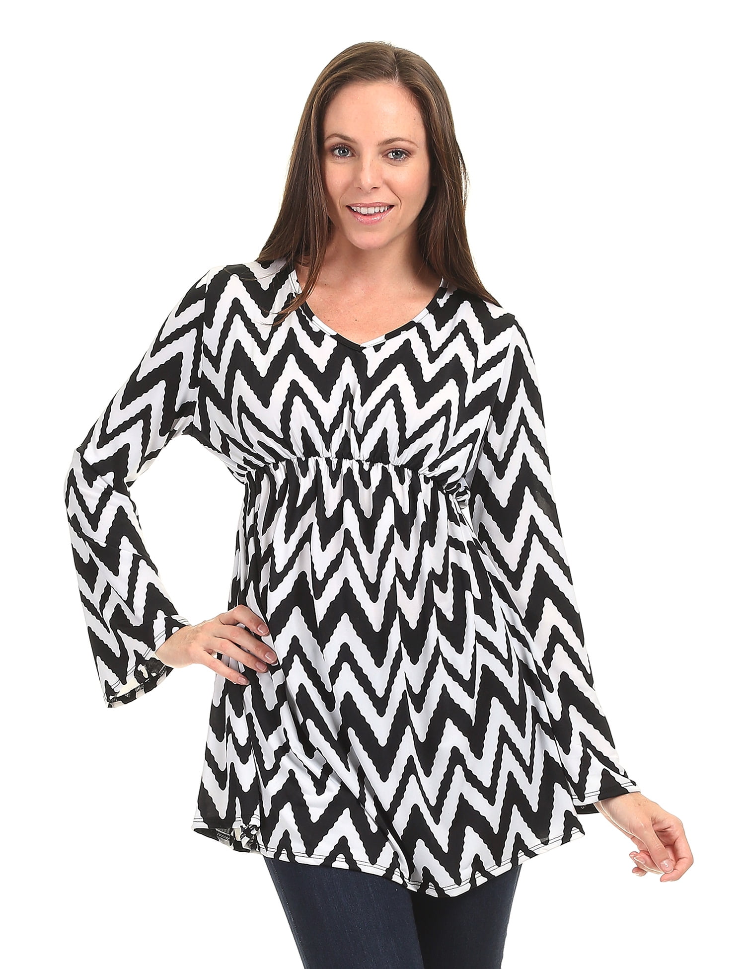 WT1456 Womens Print Long Sleeve Empire Waist Line Tunic Top - Walmart.com