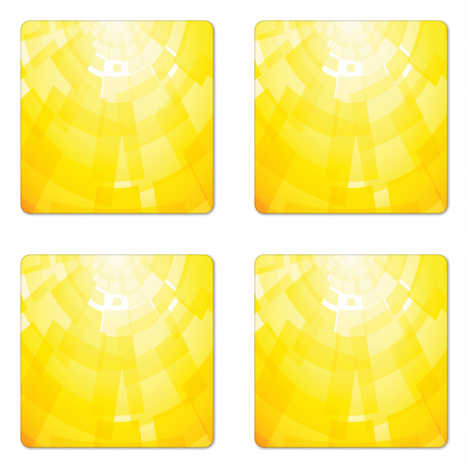 Yellow Coaster Set of 4, Modern Circular Mosaic Motifs Digital Pixel ...