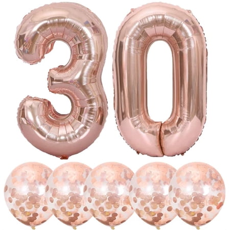 Number 30 and Rose Gold Confetti Balloons, 40 Inch Rose Gold Number 30 ...