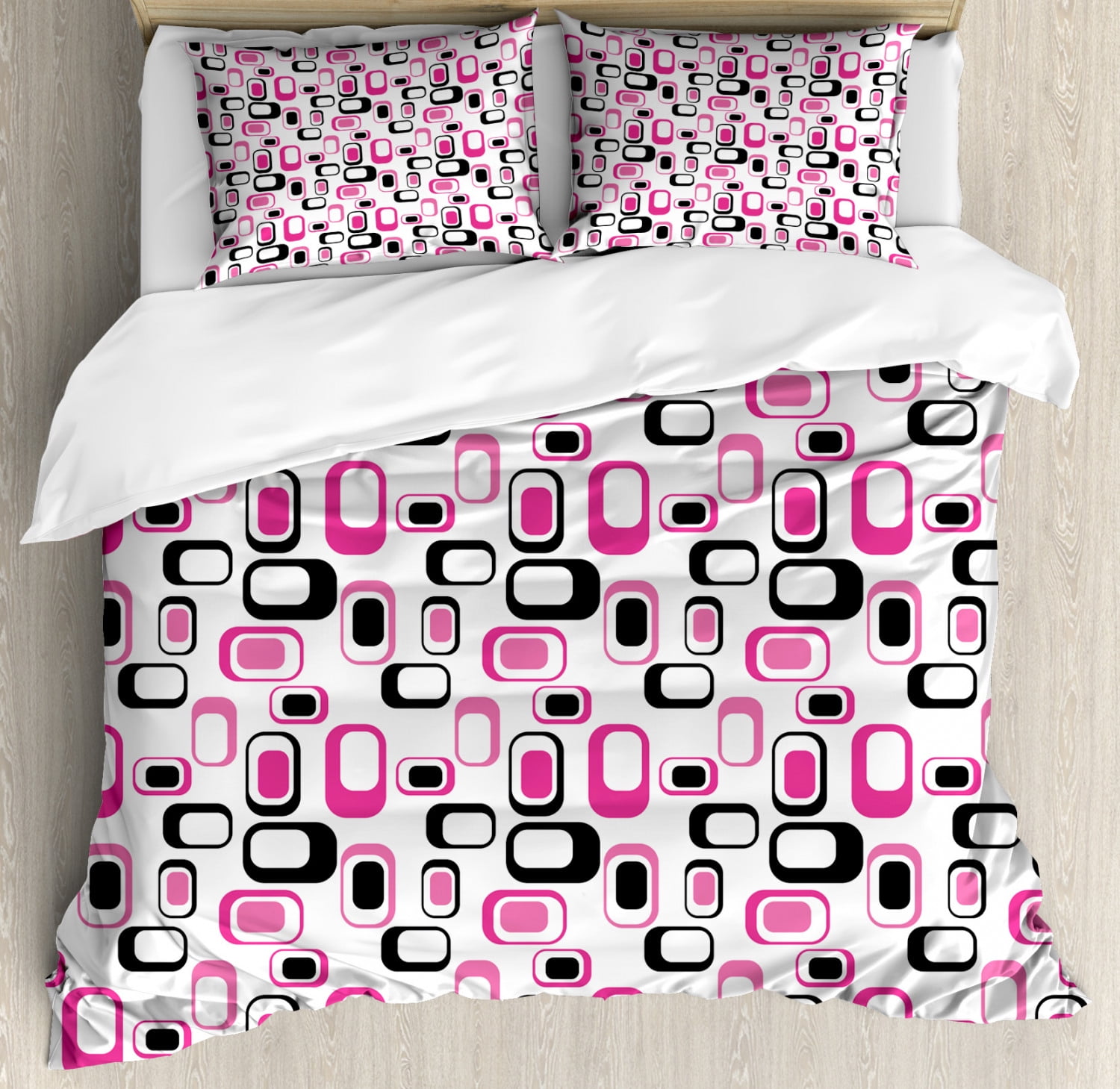 Geometric Duvet Cover Set Queen Size, Sixties Ornamental Old Fashioned ...