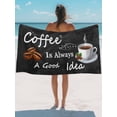 Beach Towel- Coffee Bean Cup Cafe Drink on Black Microfiber Absorbent ...
