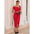 DARING DIVA Women's One Shoulder Dress Ruched Split Hem Dresses S Red ...