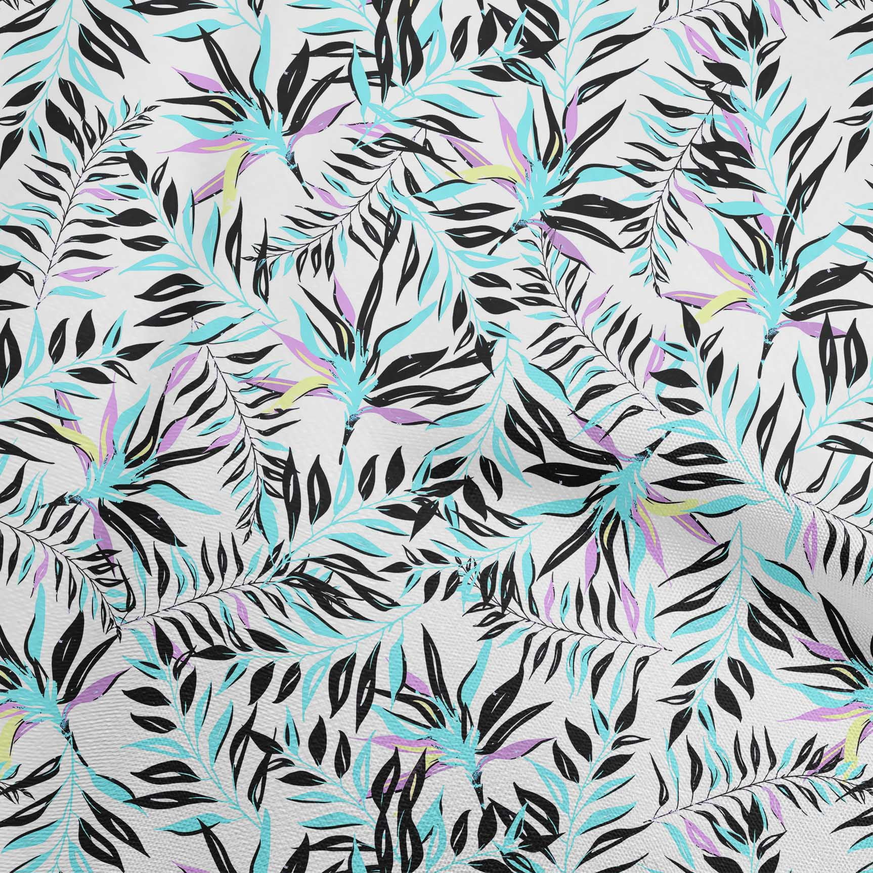 oneOone Silk Tabby Aqua Blue Fabric Tropical Leaf With Abstract Texture ...