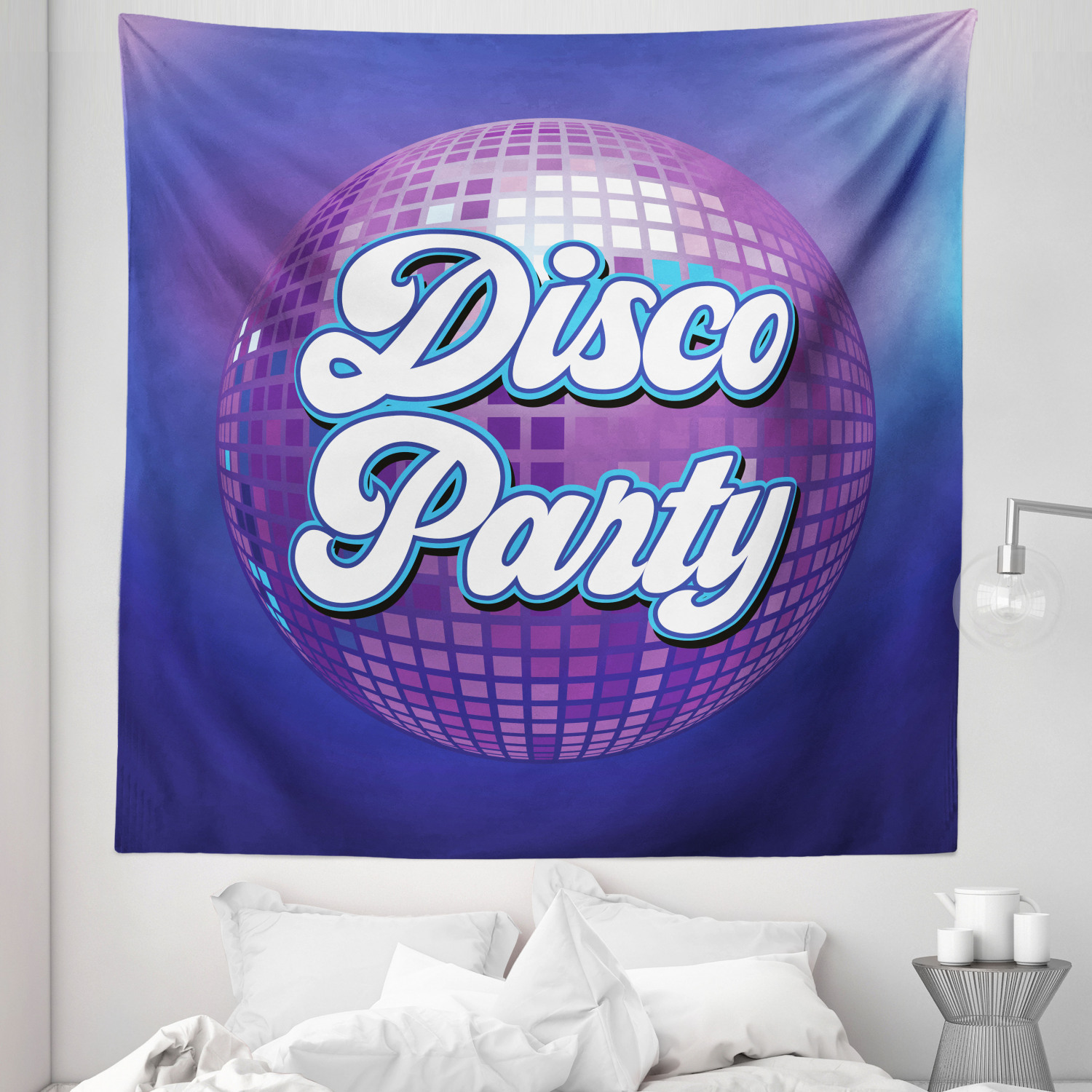 Colorful Tapestry, Retro Lettering on Disco Ball Night Club Theme Dance ...