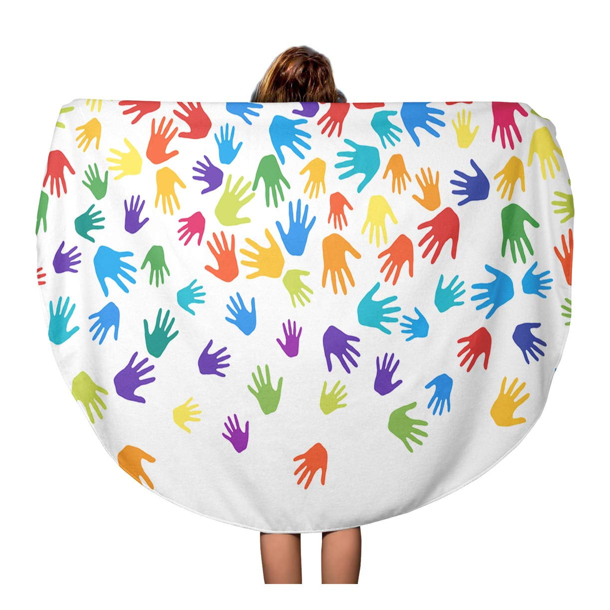 SIDONKU 60 inch Round Beach Towel Blanket Colorful Hands Palms White ...
