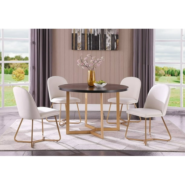 Morden Fort Wood Round Dining Table Sets For 4 with Velvet Chair ...