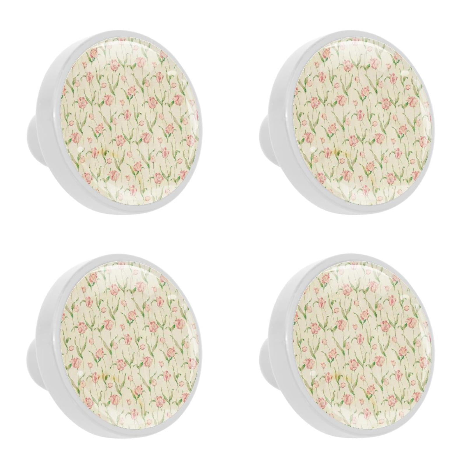 4 Pcs Pink Flowers Knobs for Kitchen Cabinet Cupboard Dresser Bookcase ...