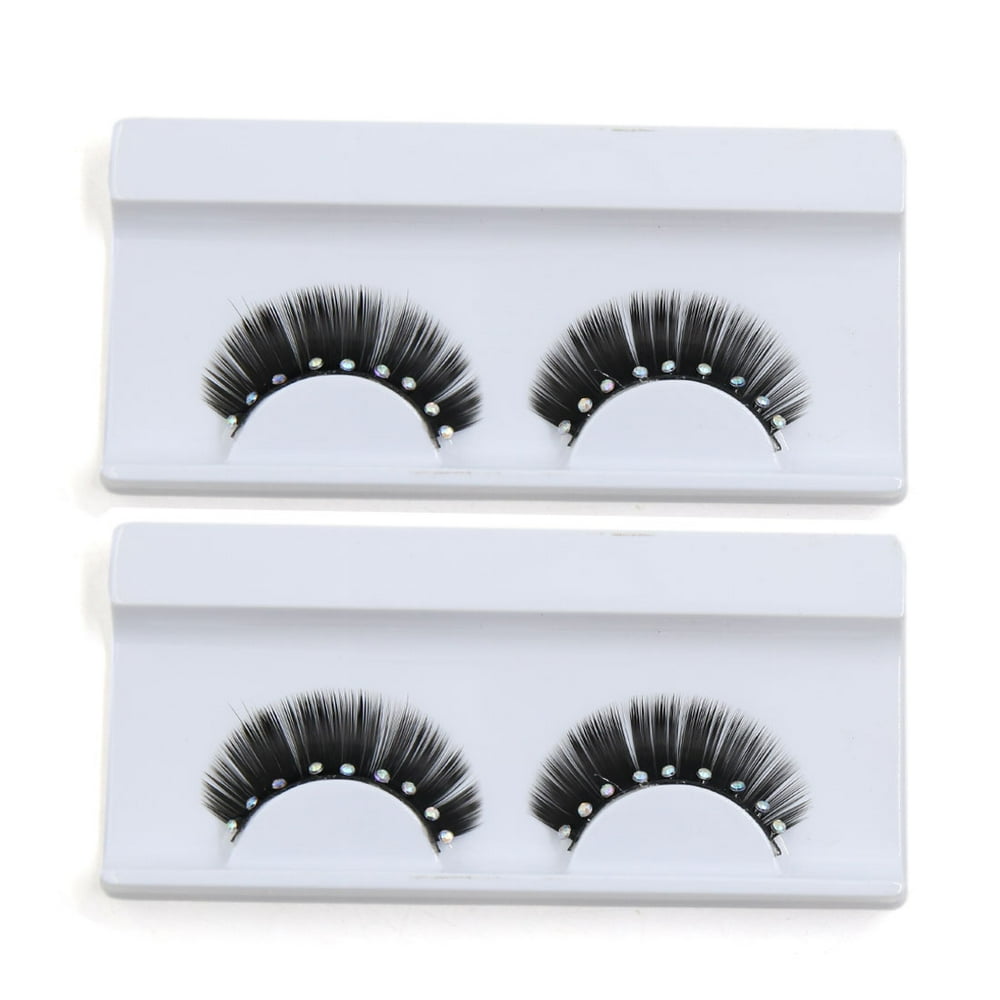2 Pairs Rhinestones Decorative False Eyelashes Eyes Makeup Cosmetic for ...