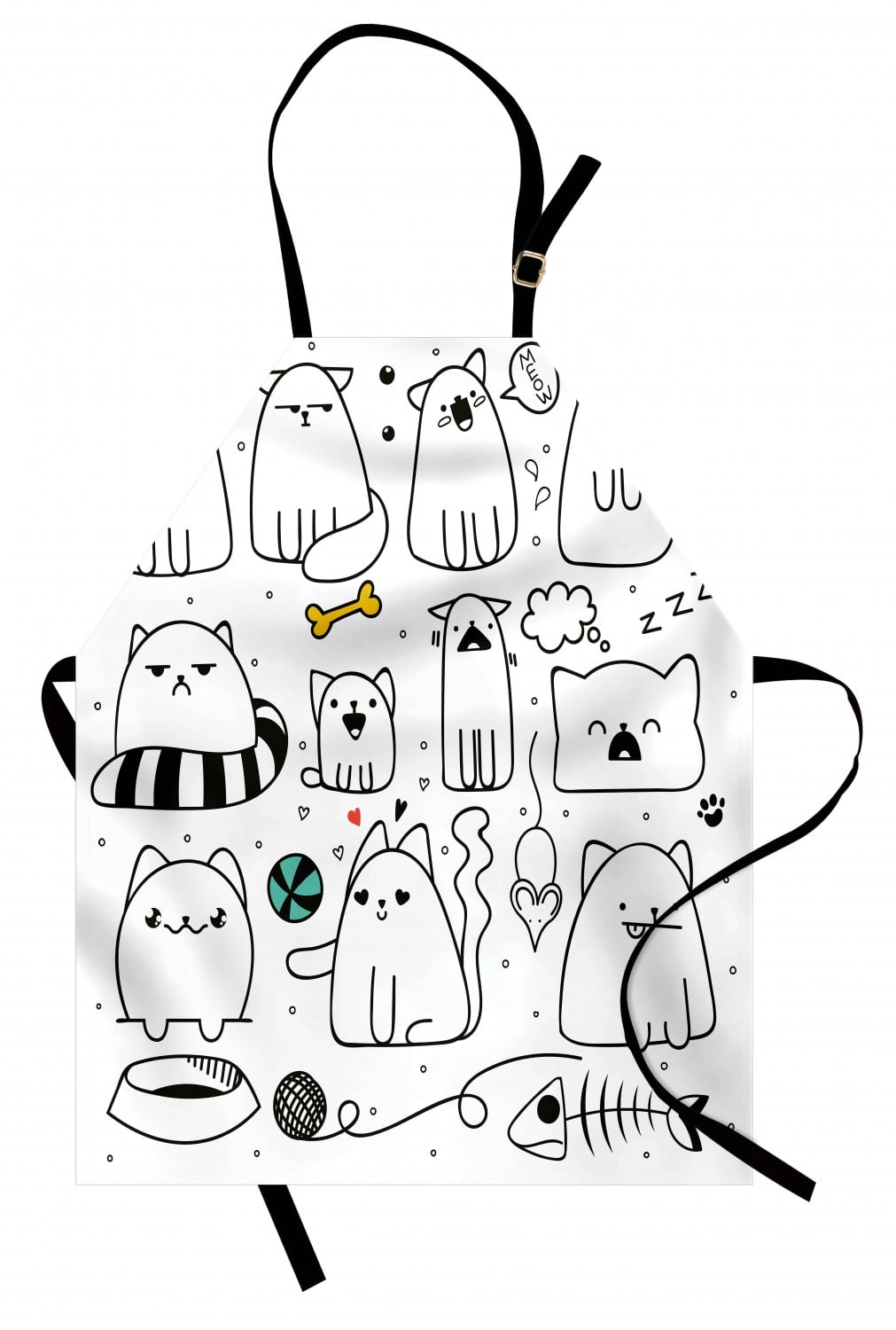 Cartoon Apron Hand Drawn Sketchy Funny Cats with Toys and Colored ...