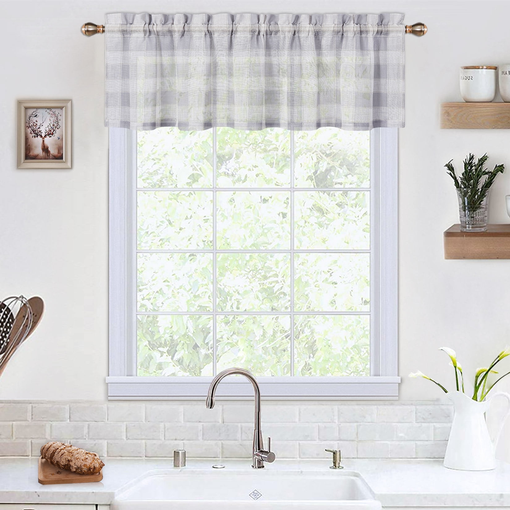 Buffalo Plaid Valances, Rod Pocket Checkered Light Filtering Half ...