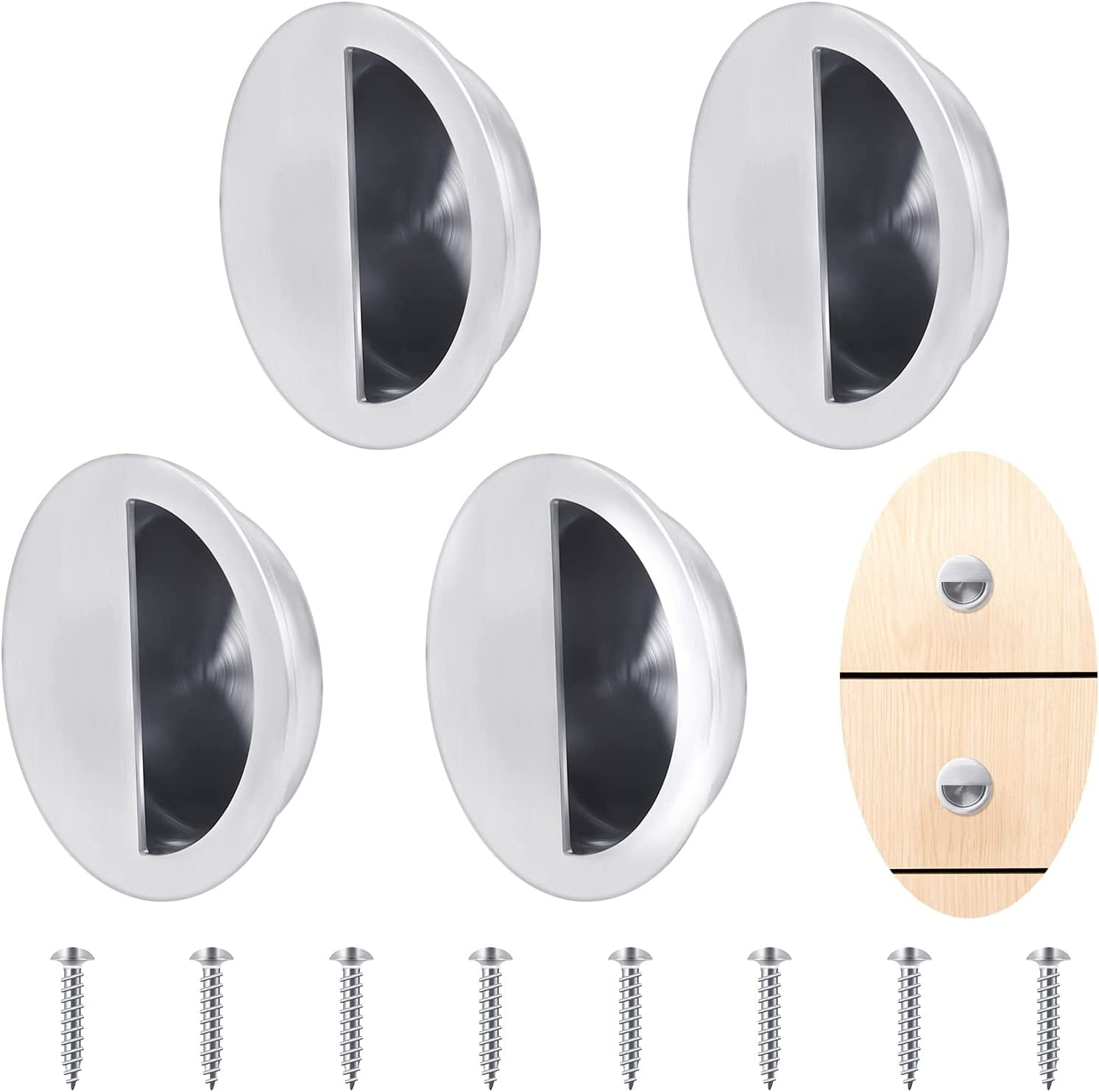 4Pcs Recessed Sliding Door Handles 50mm Round Flush Finger Pull Handles ...