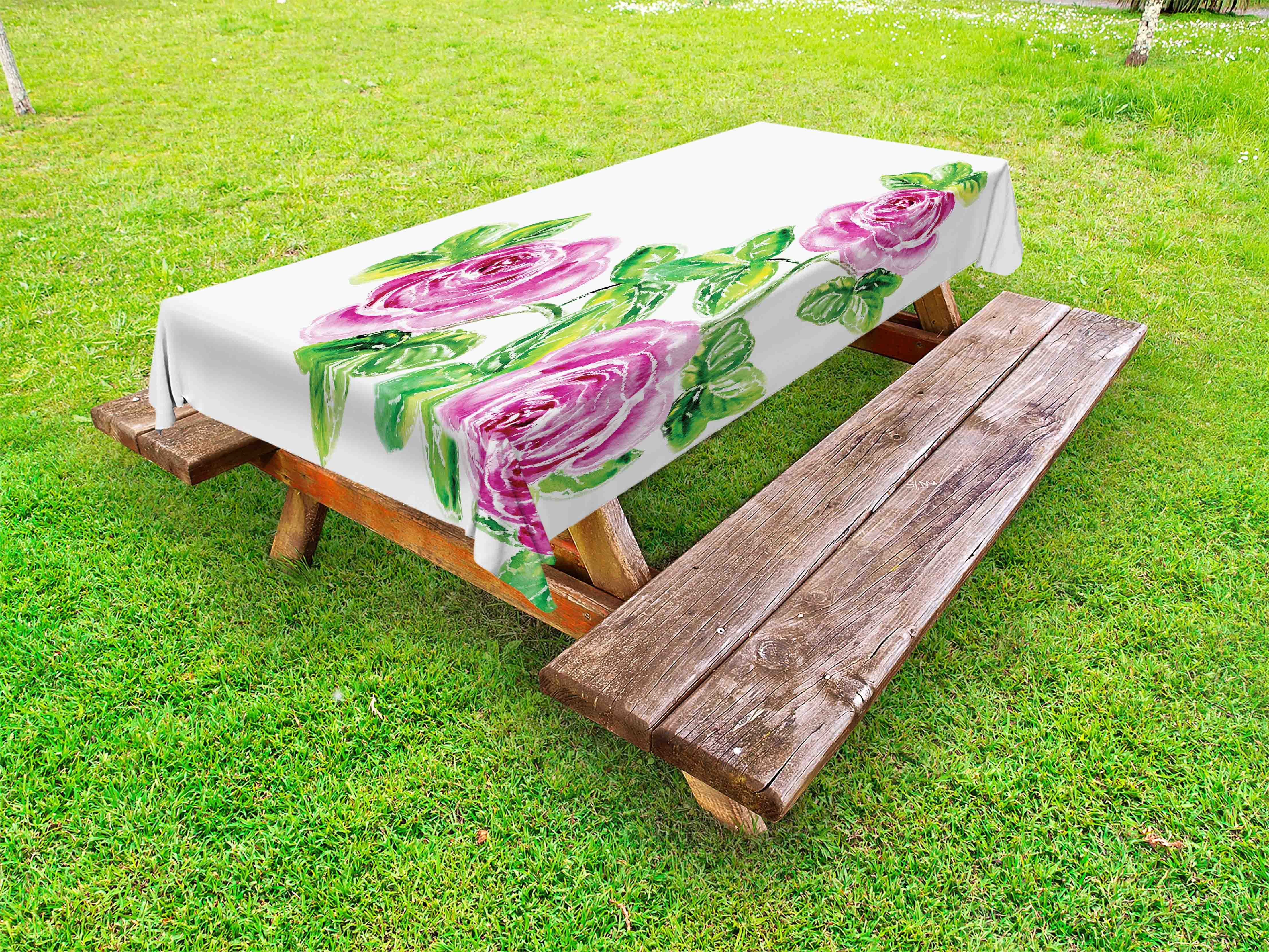 Watercolor Flower Outdoor Tablecloth, Picturesque Glamour Dramatic Rose ...