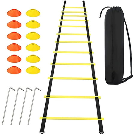 Speed Agility Ladder Training,Set with 12 Rung 20ft Agility Ladder & 12 Field Cones,4 Steel ...