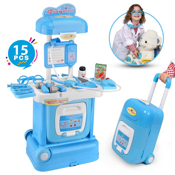 Kids Doctor Set – 15 Pieces Kid's Medical Pretend Clinic On Wheels ...