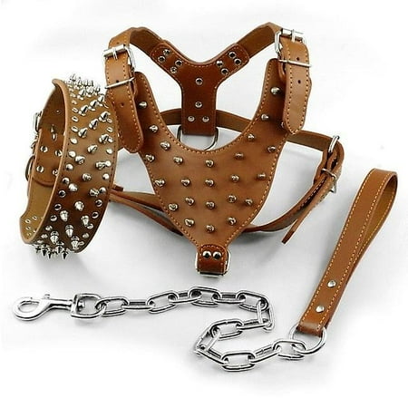 Leather spiked studded dog harness-Brown-M | Walmart Canada
