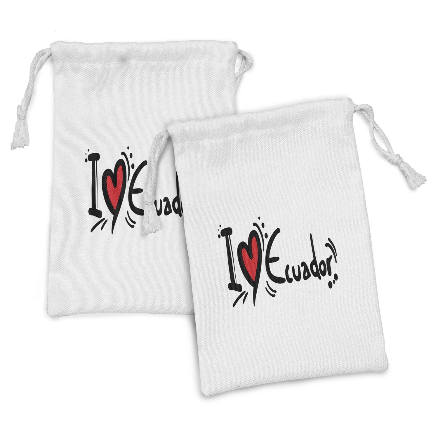 Ecuador Fabric Pouch Set of 2, I Heart Ecuador Lettering Simple ...