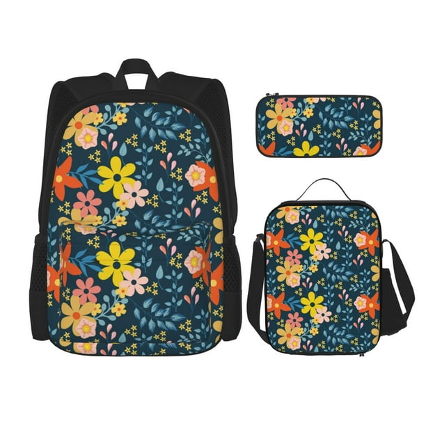 Fotbe Blue Floral Set Escolar 3 en 1 para Niños - Mochila Duradera con Lonchera Aislante y ...