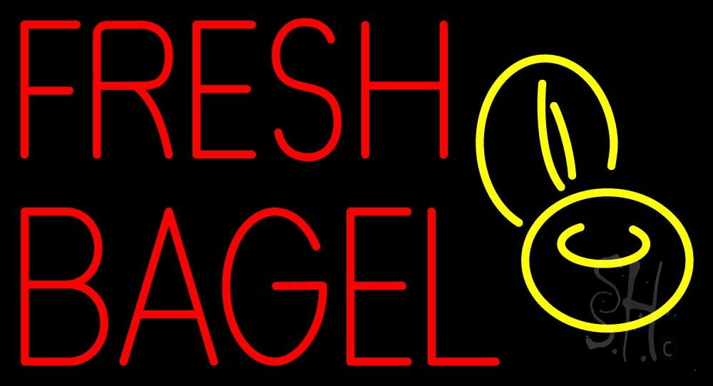 Fresh Bagels Logo LED Neon Sign 20 x 37 - inches, Black Square Cut ...