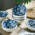 4.5 inch Ceramic Rice Bowl 4 Piece Set Hand Painted Blue Flower Pattern ...