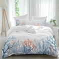 4 Piece Duvet Cover Set Queen, Ocean Blue Coral on White Soft ...