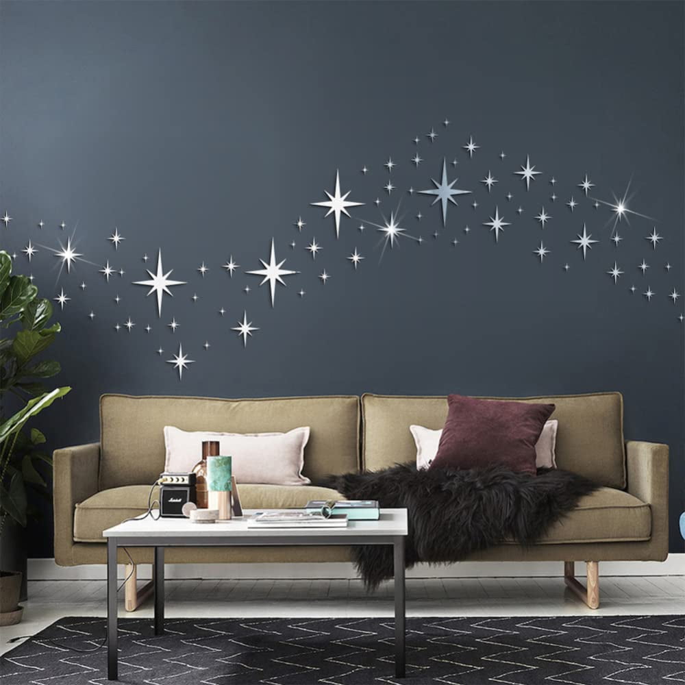 Wall Mirror Stickers,82Pcs Removable Star Mirror Wall Stickers Acrylic ...