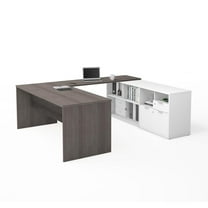 Bestar i3 Plus U Shape Computer Desk in Bark Gray and White - Walmart.com