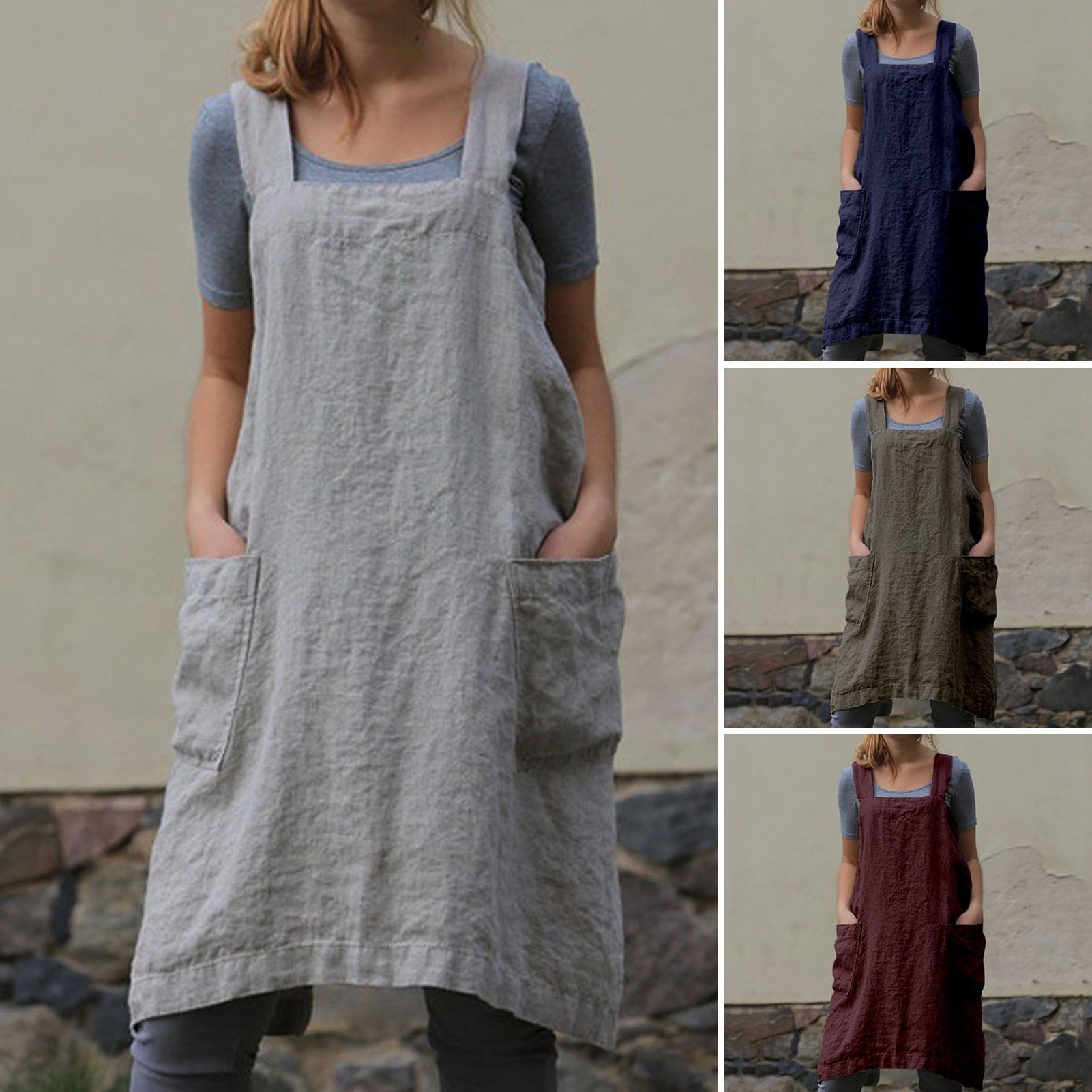 Dream Lifestyle Cooking Apron Solid Color Crisscross Back with Pockets ...