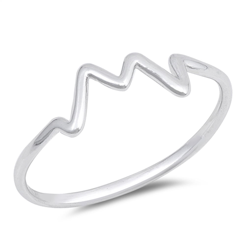 Zig Zag Heartbeat EKG Pulse Ring .925 Sterling Silver Electric Band ...