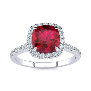 Sterling Silver Cushion Cut Created Ruby Ring - Walmart.com