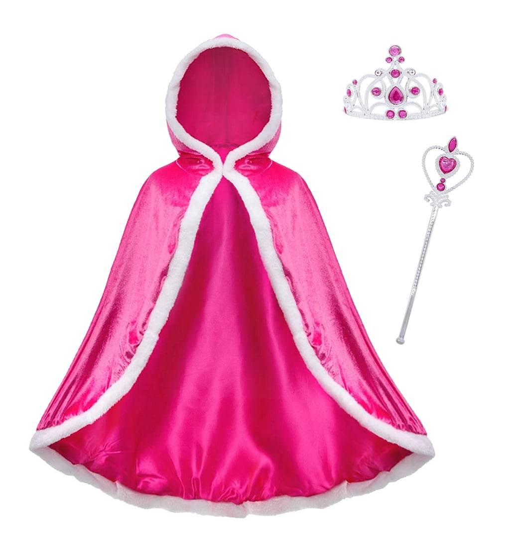 Jurebecia Fur Ponchos Dress Girls Princess Queen Velvet Hooded Cloak ...